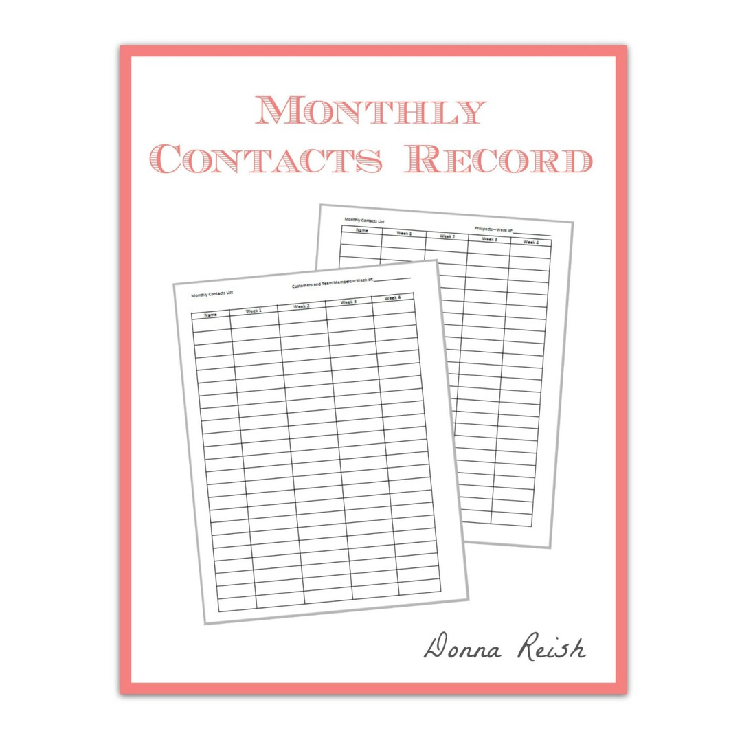 Monthly Contacts Record - Etsy