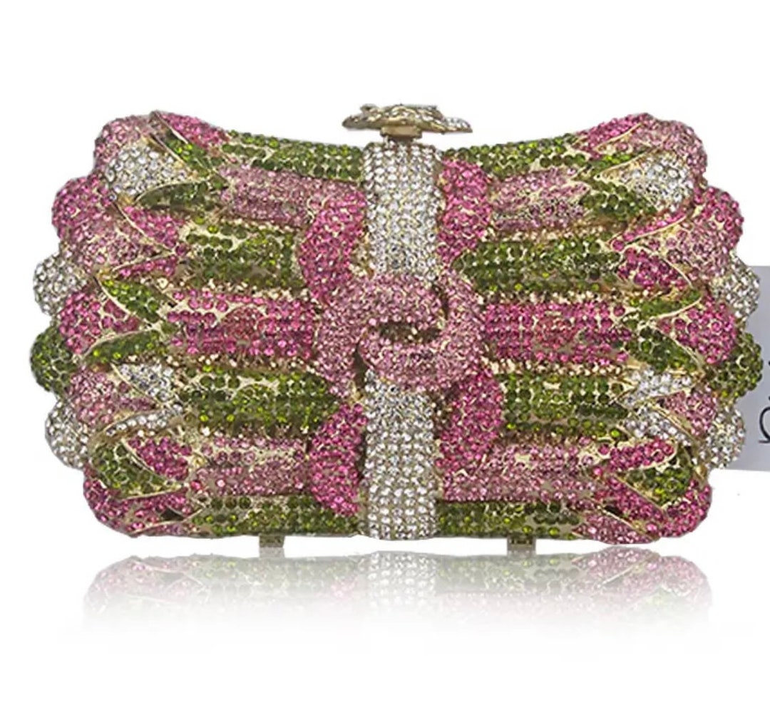 Crystal Pink and Green Clutch - Etsy