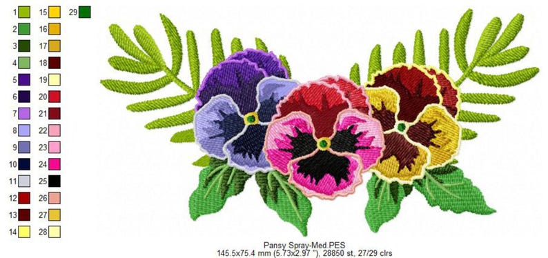Pansy Spray Embroidery Design: Floral Machine Embroidery (instant ...