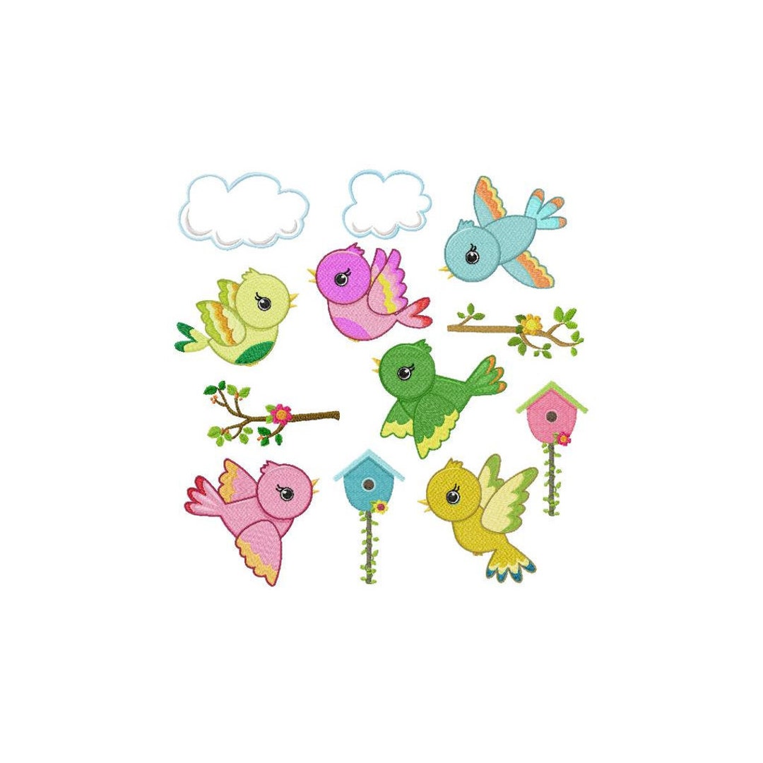 Springtime Cute Birds Design Pack Machine Embroidery 12 Designs for 3. ...