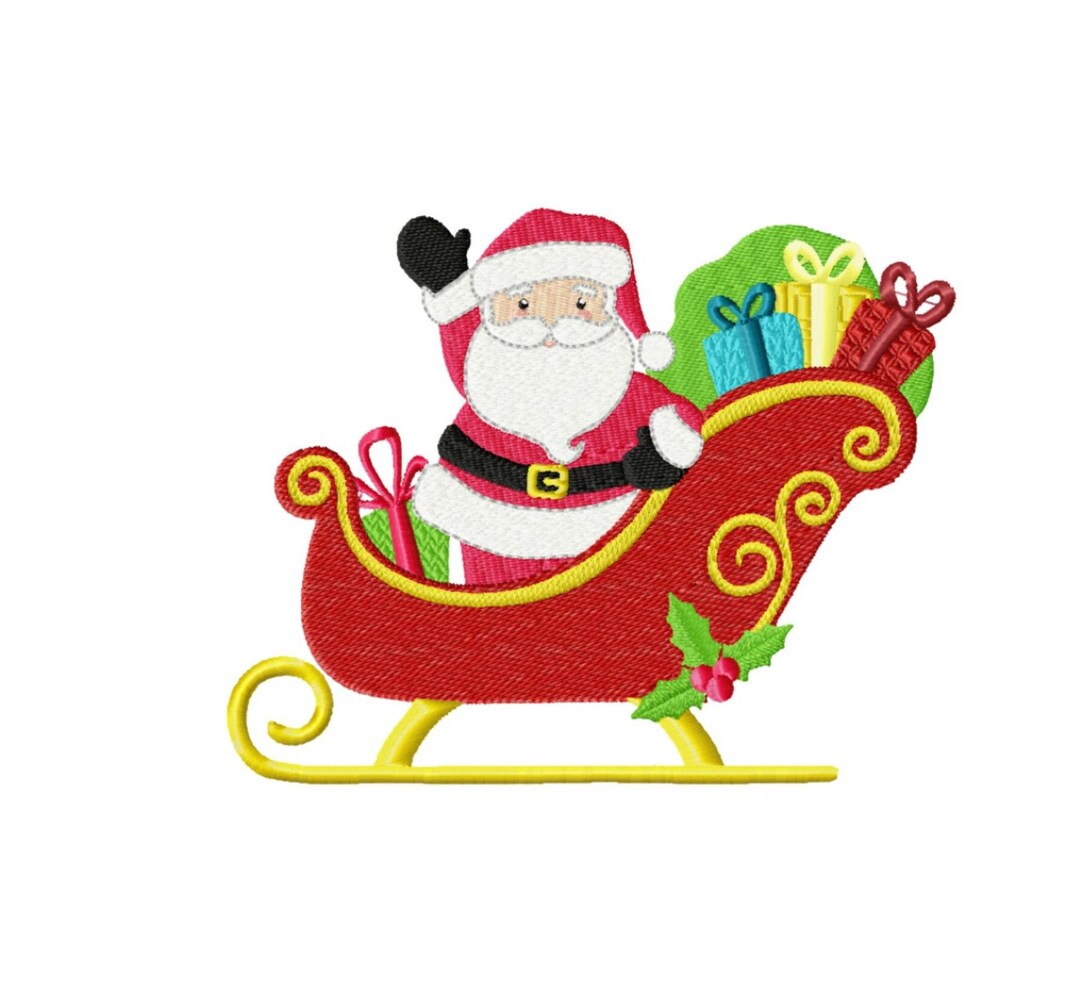 Santa and Sleigh Machine Embroidery Design: Christmas Holiday (instant ...