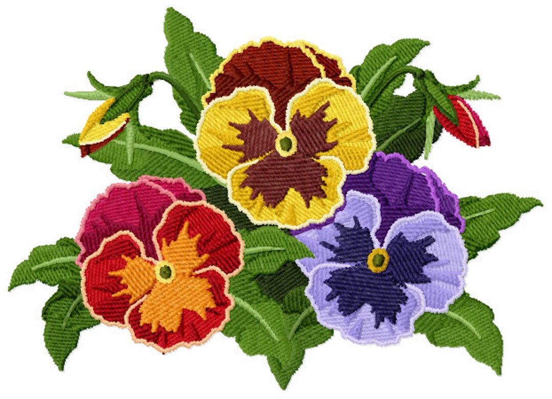 Pretty Pansies Machine Embroidery Design in 3 Sizes for 3.94 X 3.94 6. ...