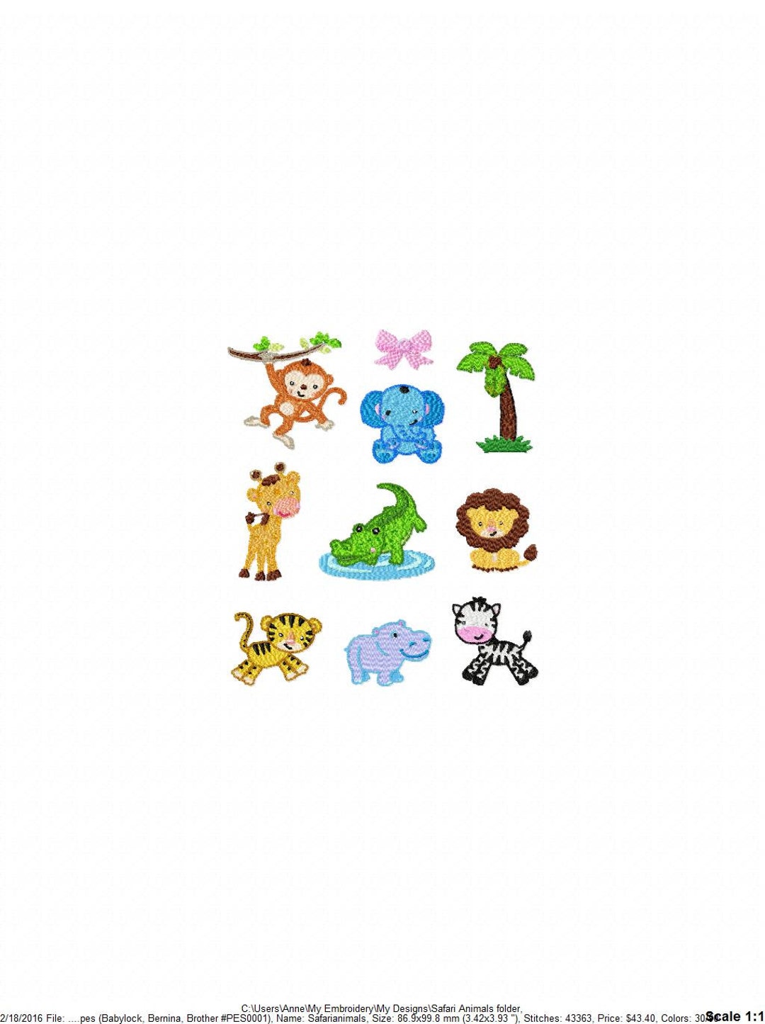Jungle Safari Animals Design Pack - Machine Embroidery - 12 SMALL ...