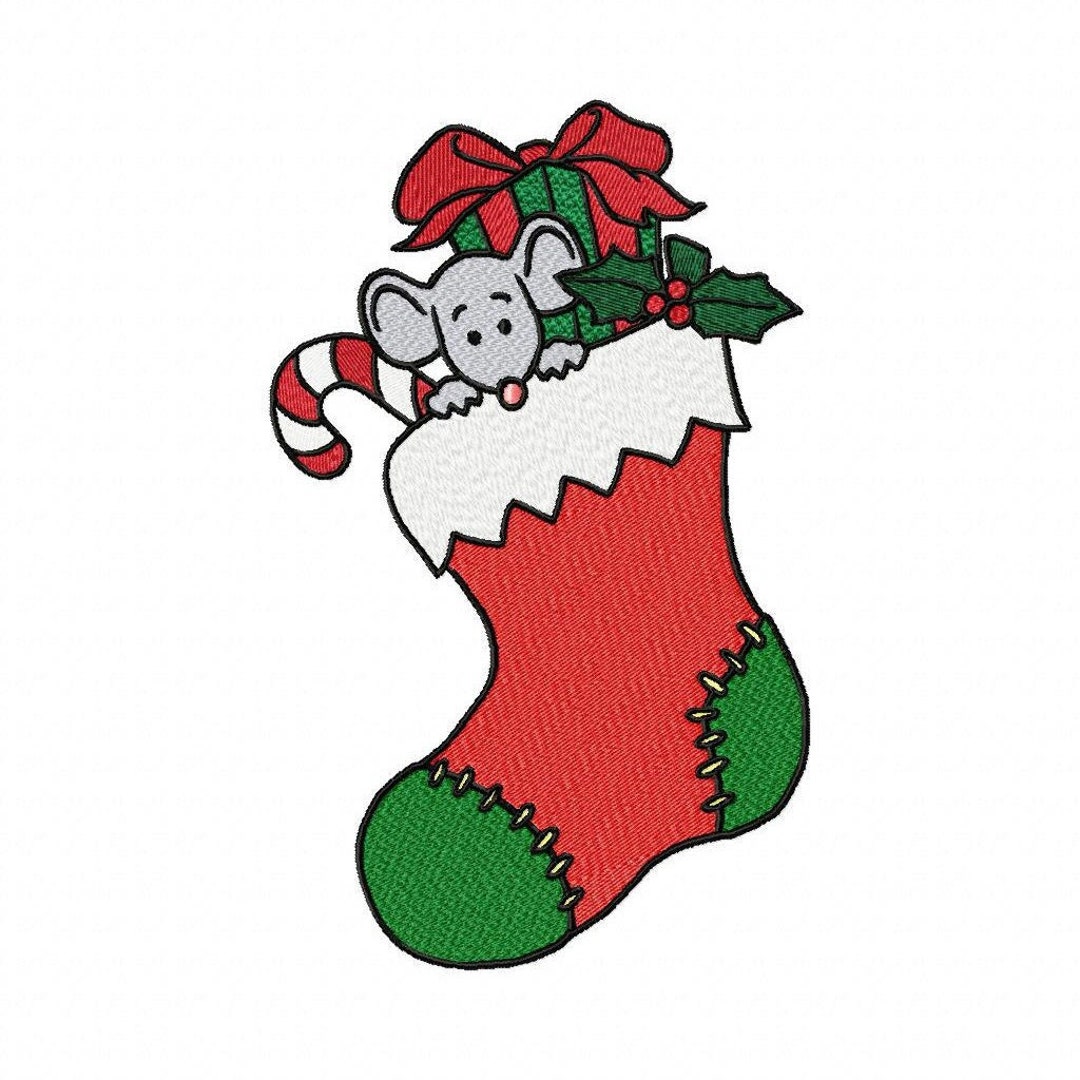 Christmas Stocking Mouse Embroidery Design: Holiday Machine Embroidery ...