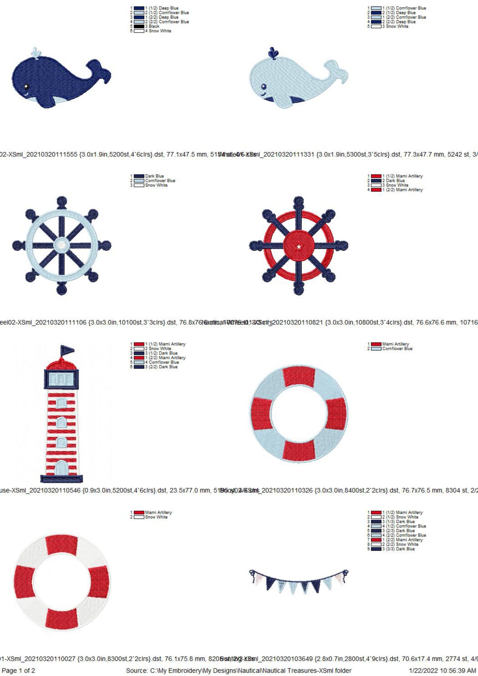 Miniature Nautical Embroidery Designs: 13 Tiny Marine Motifs (instant ...