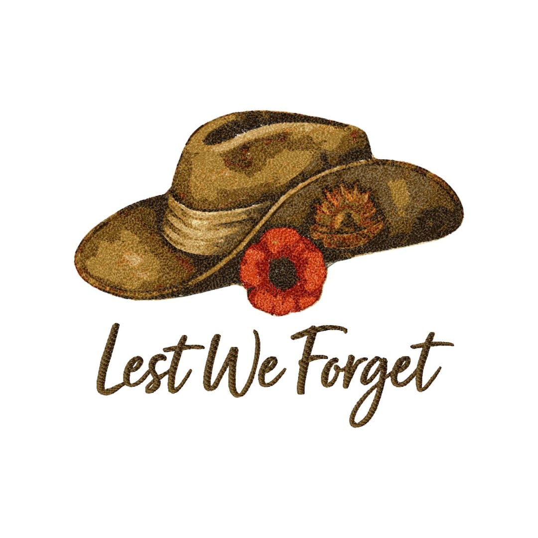 ANZAC Slouch Hat With Poppy: Photo-stitch Embroidery Design (instant ...