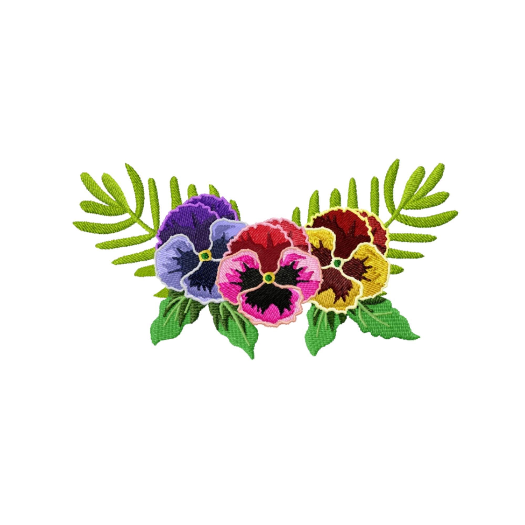 Pansy Spray Embroidery Design: Floral Machine Embroidery (instant ...