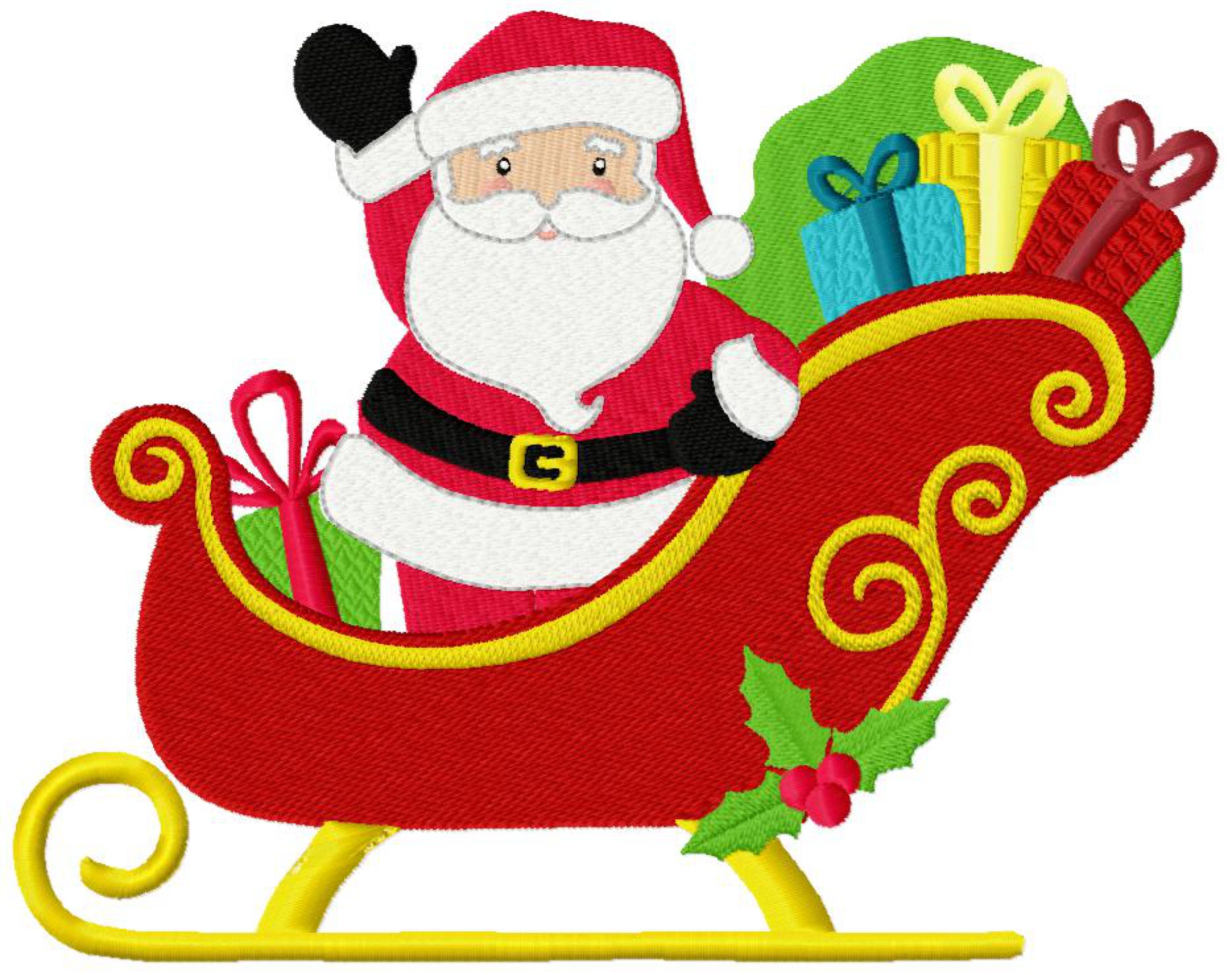 Santa and Sleigh Machine Embroidery Design 3 Sizes for - Etsy