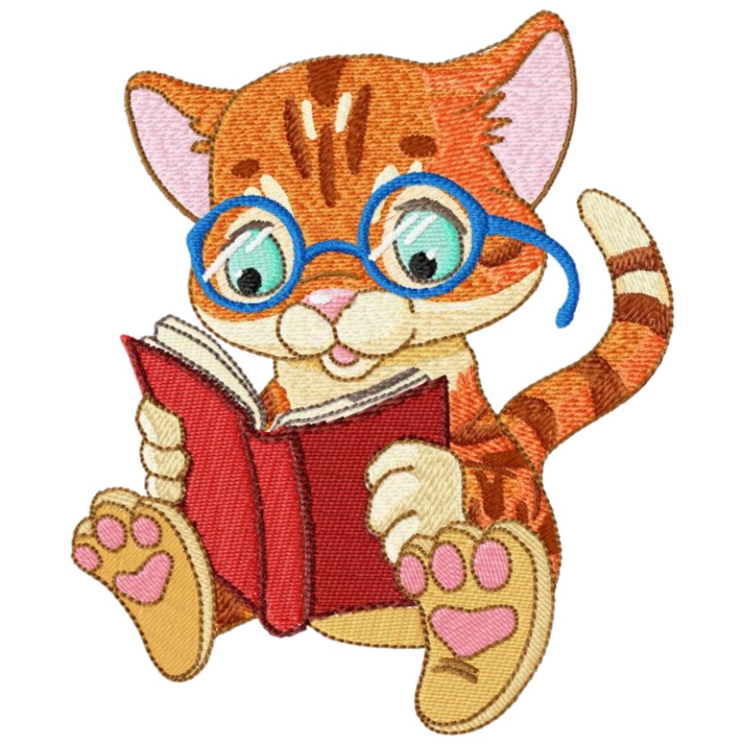 Cute Cat Reading Machine Embroidery Design 3 Sizes for 3.94 X 4.72 6.30 ...