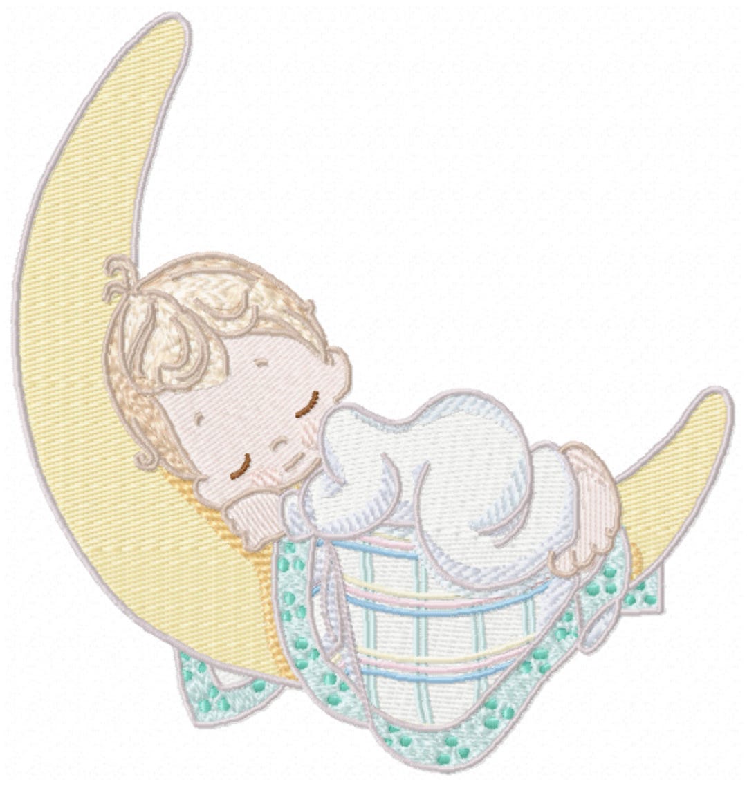 Baby-moon watercolor Machine Embroidery Design 3 Sizes for 3.94 X 3.94 ...