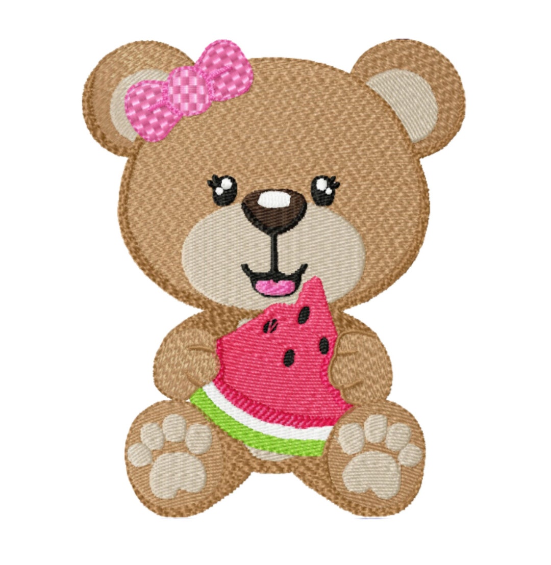 Watermelon Teddy Machine Embroidery Design 3 Sizes for 3.94 X 3.94 5.51 ...