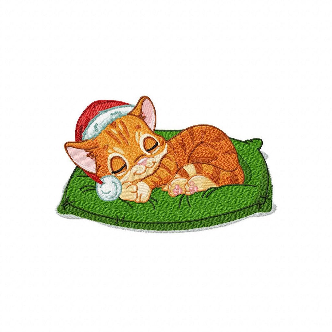 Cat-nap Christmas Kitten Machine Embroidery Design 3 Sizes for 5.51 X 3 ...
