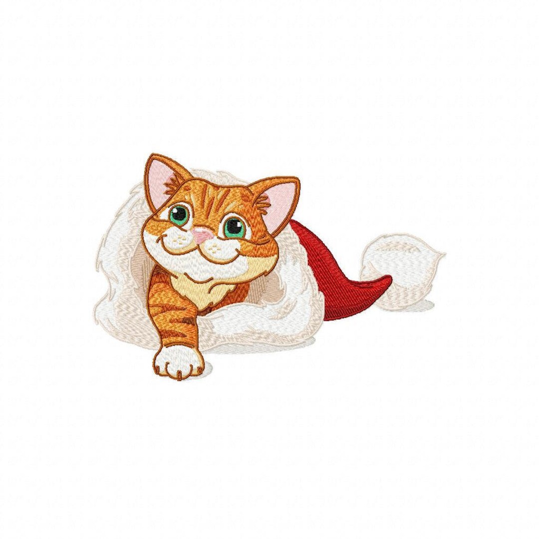 Kitten in Santa Hat - Machine Embroidery Design - 3 Sizes for 4.72 X 3. ...