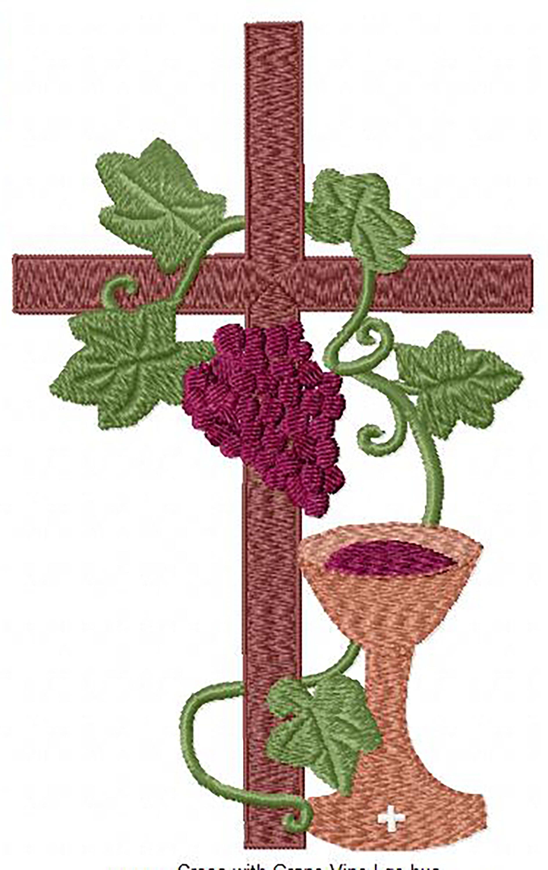 Cross with Grape-Vine Machine Embroidery Design 3 sizes for | Etsy