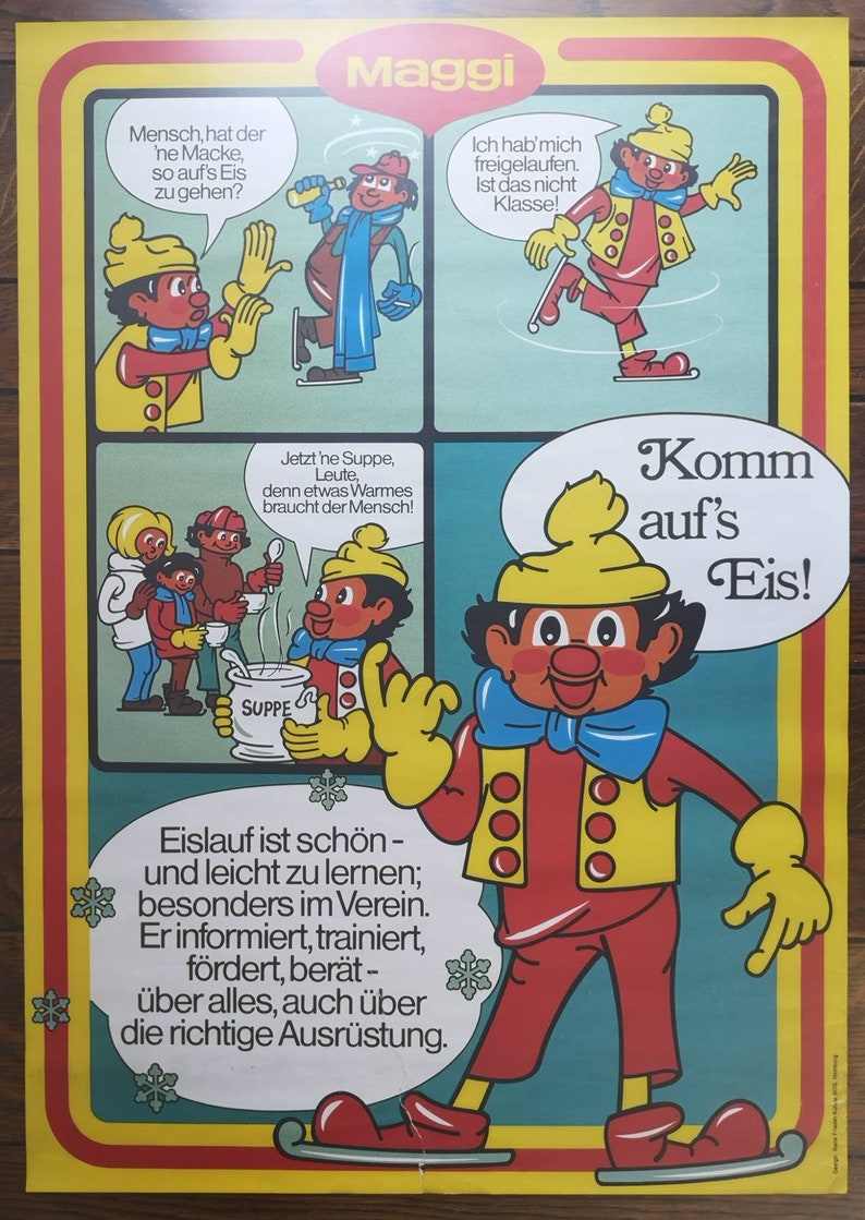 Rare Vintage German 1980's Maggi Ice Skating Advertising Poster / Print ...