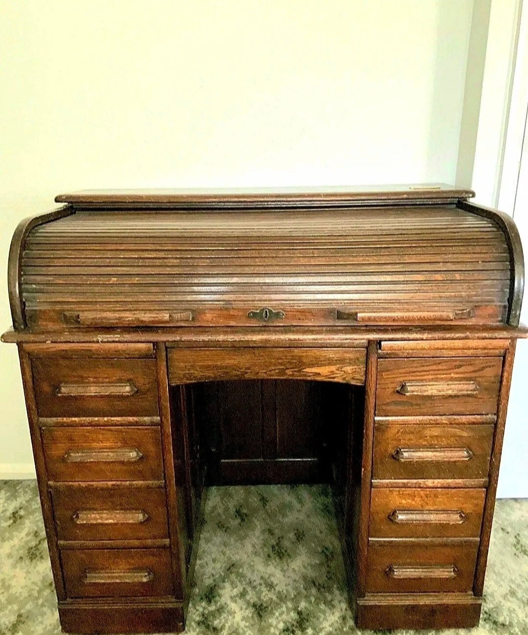 Vintage Antique Roll Top Tambour Desk Desk in Beautiful English Oak. - Etsy