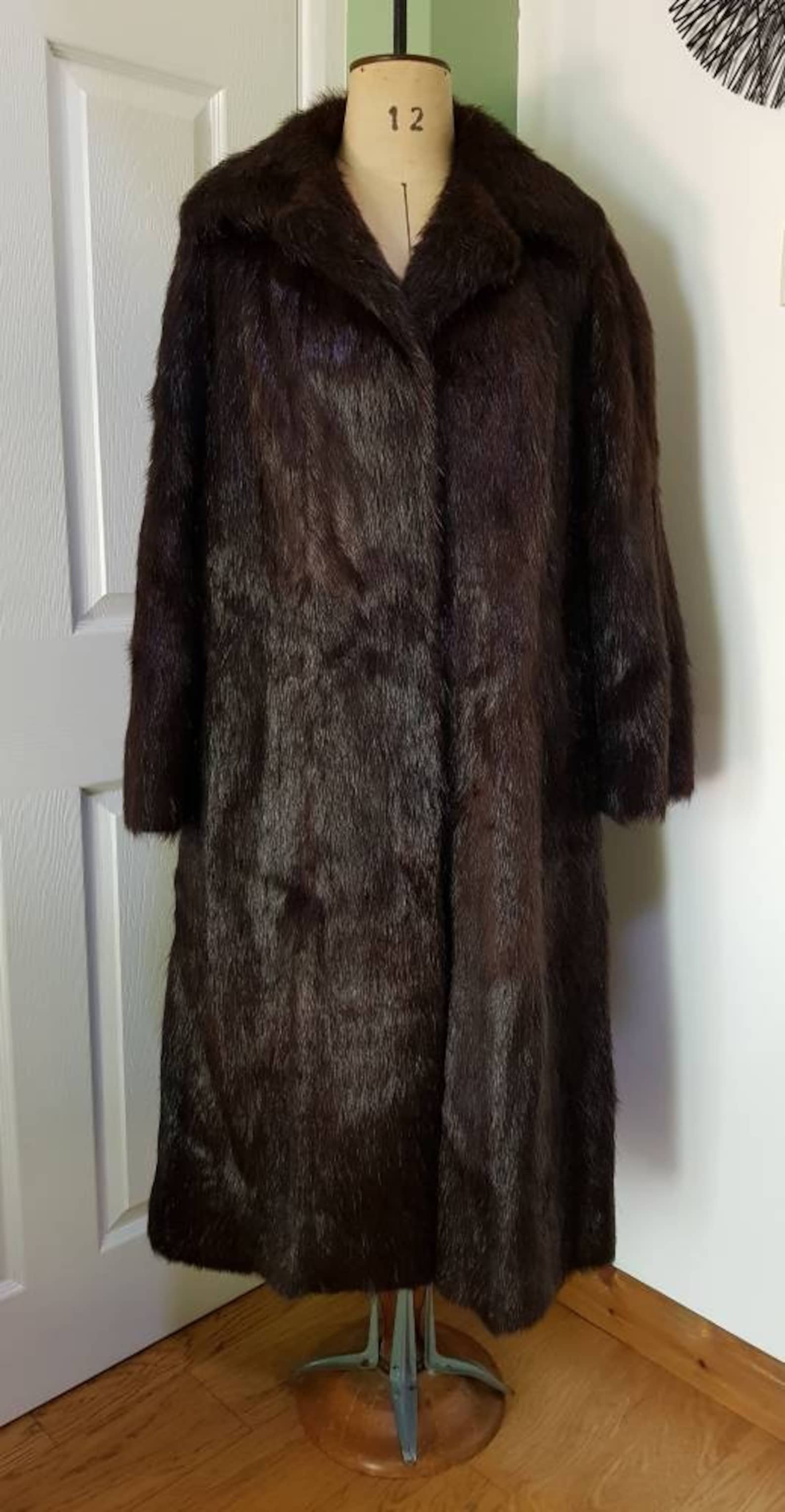 Vintage Ladies' Mink Fur Coat, Very Dark Brown, Full Length - Genuine ...