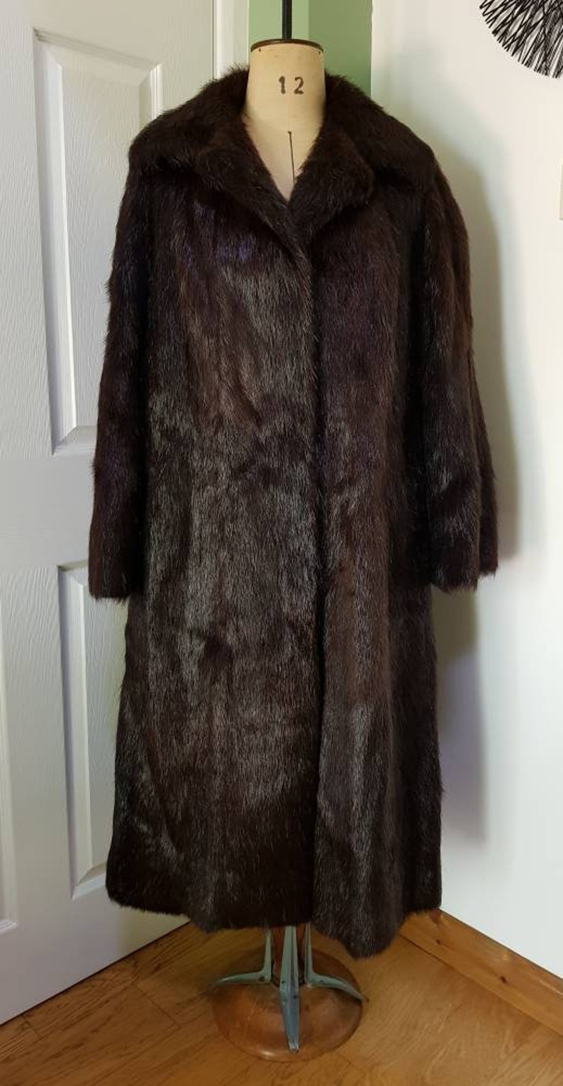 Vintage Ladies' Mink Fur Coat, Very Dark Brown, Full Length - Genuine ...