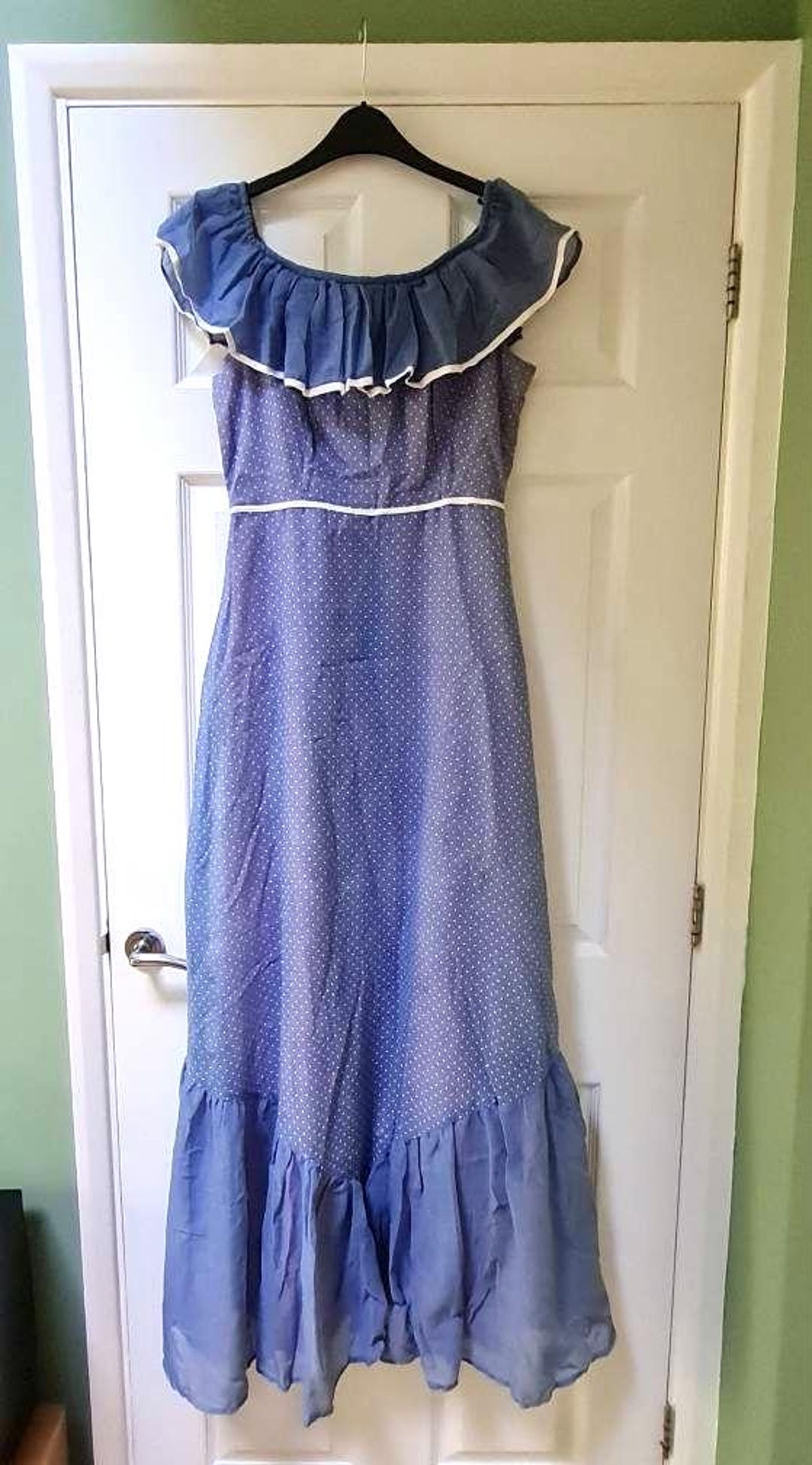 Vintage RICHARD SHOPS Polka Dot Maxi Dress With Ruffles, in Periwinkle ...