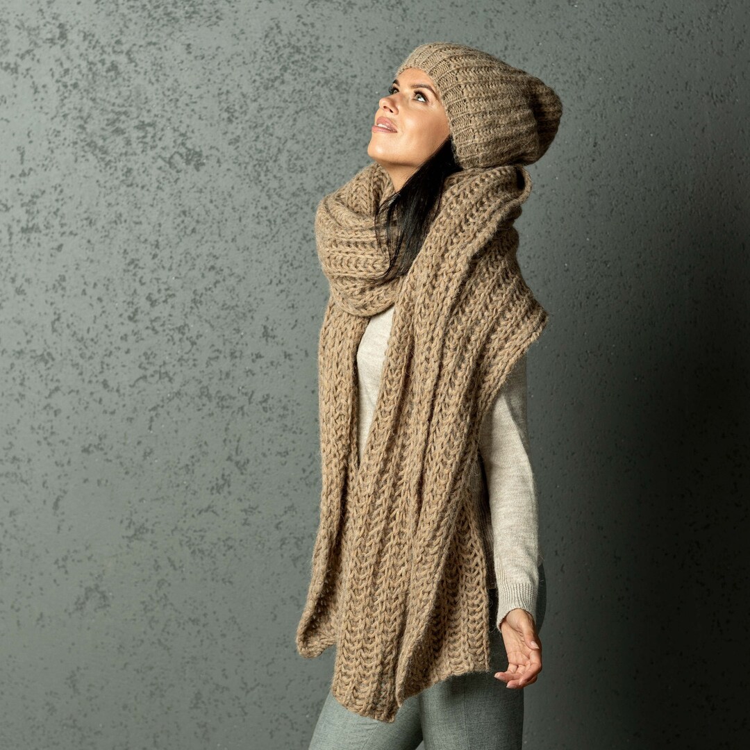 Chunky Alpaca Scarf, Chunky Alpaca Cap, Knitted Alpaca Scarf, Knitted ...
