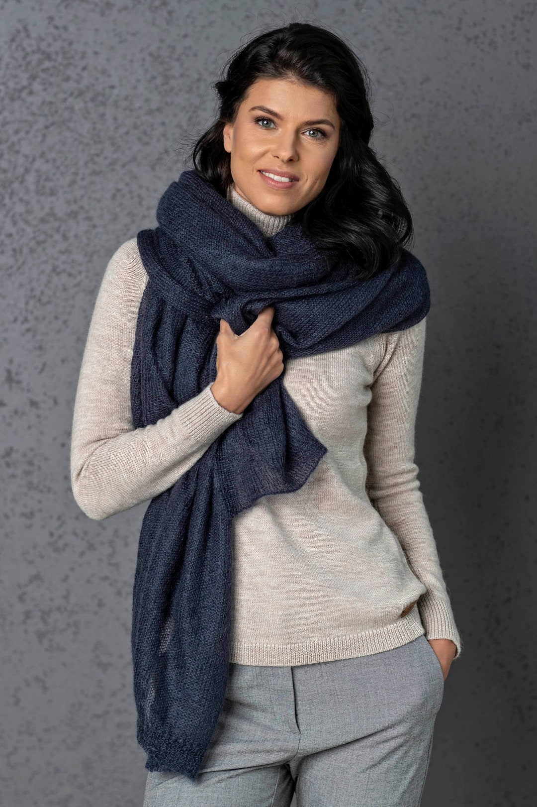 Knitted Mohair Wool Wrap, Beige Wool Wrap, Wide Mohair Wrap, Summer ...