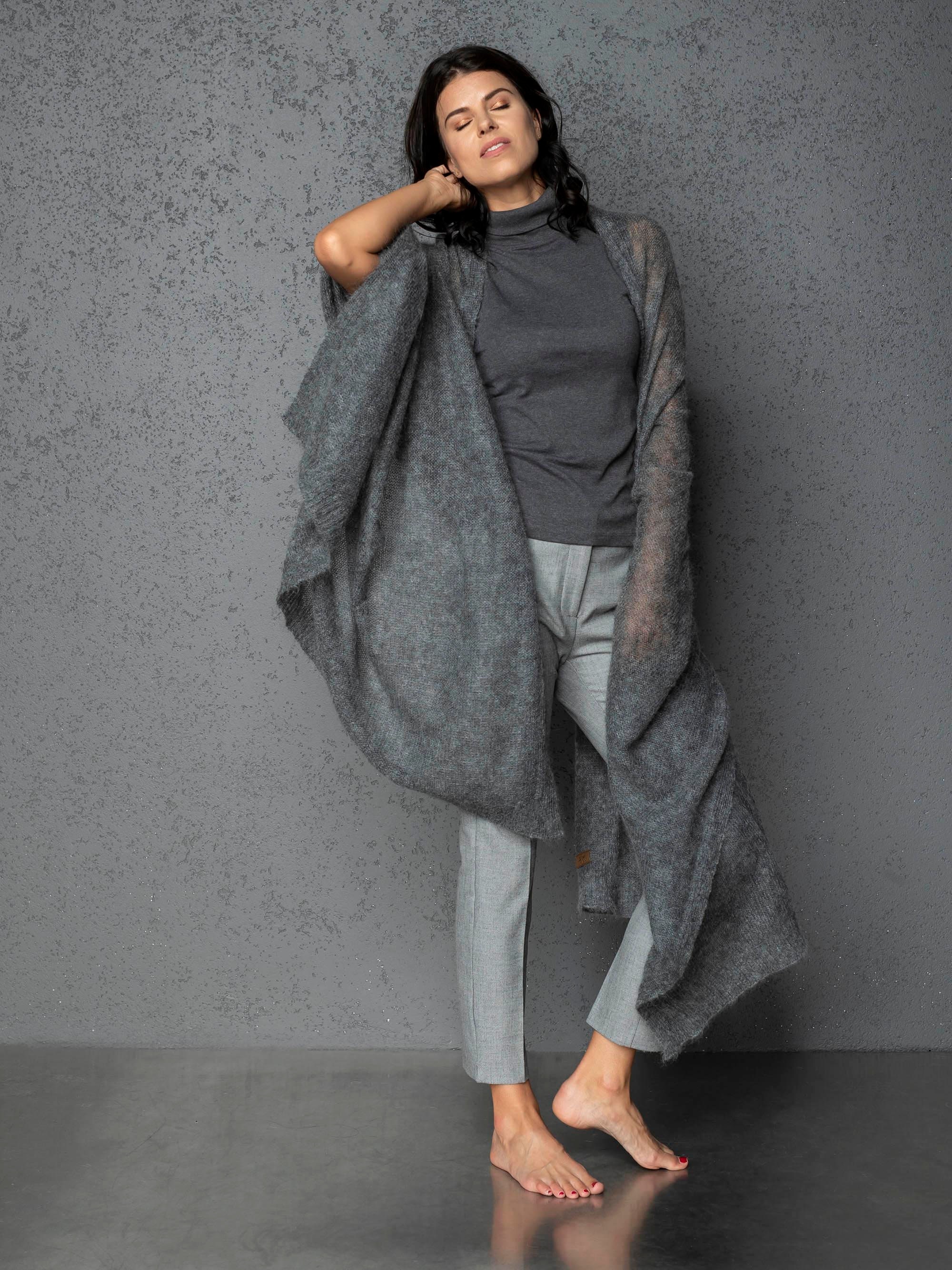 Knitted Mohair Wool Wrap Gray Wool Wrap Wide Mohair Wrap - Etsy