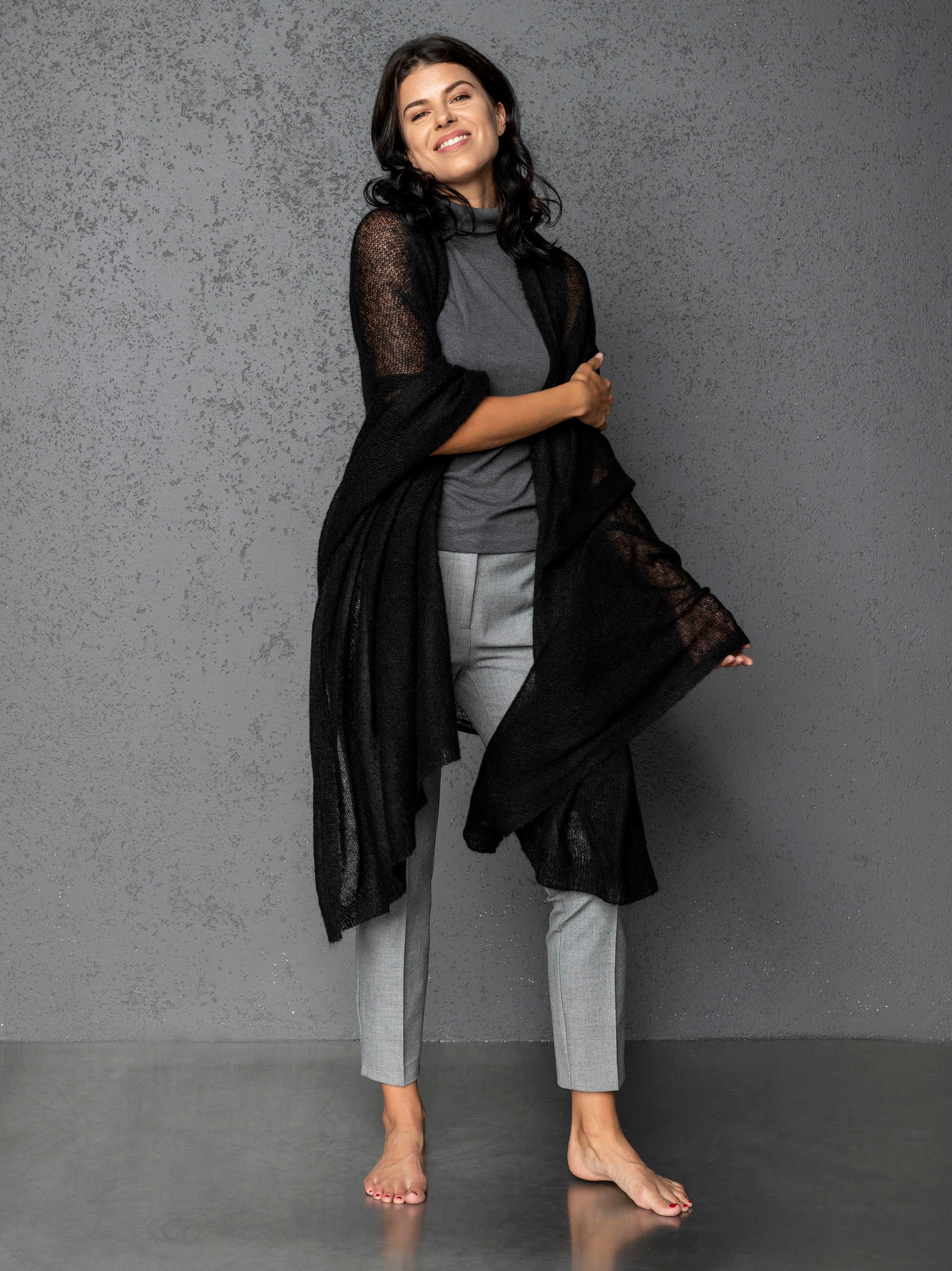 Knitted mohair wool wrap black wool wrap wide mohair wrap | Etsy