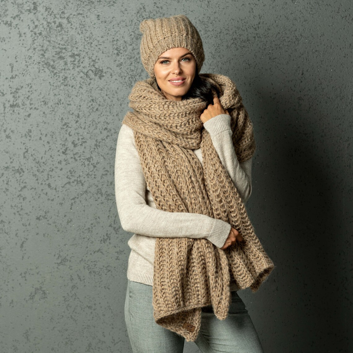 Chunky Alpaca Scarf Chunky Alpaca Cap Knitted Alpaca Scarf - Etsy
