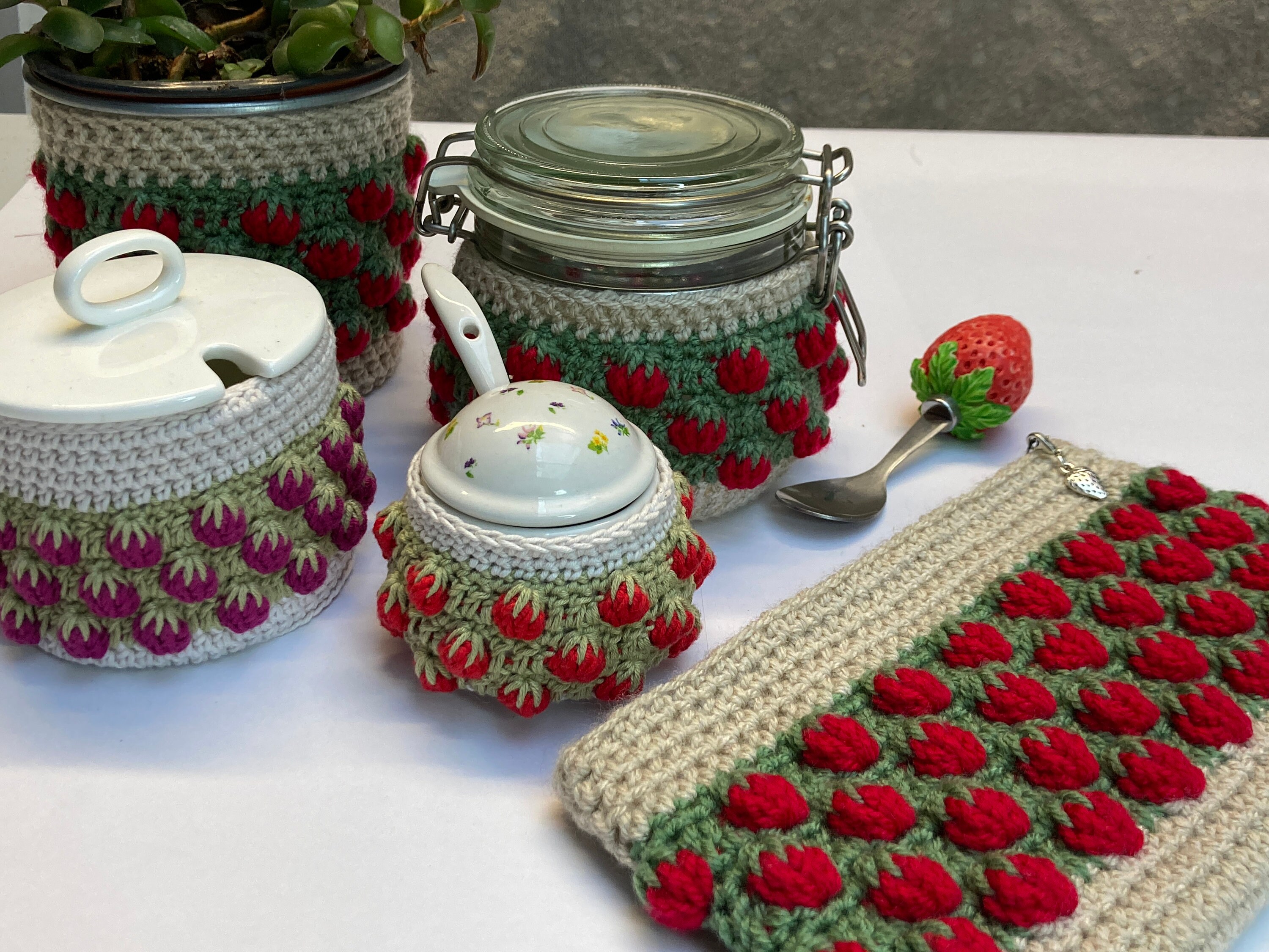 Crochet Pattern Strawberry Pouch, Case or Purse and Jam Pot or Jar ...