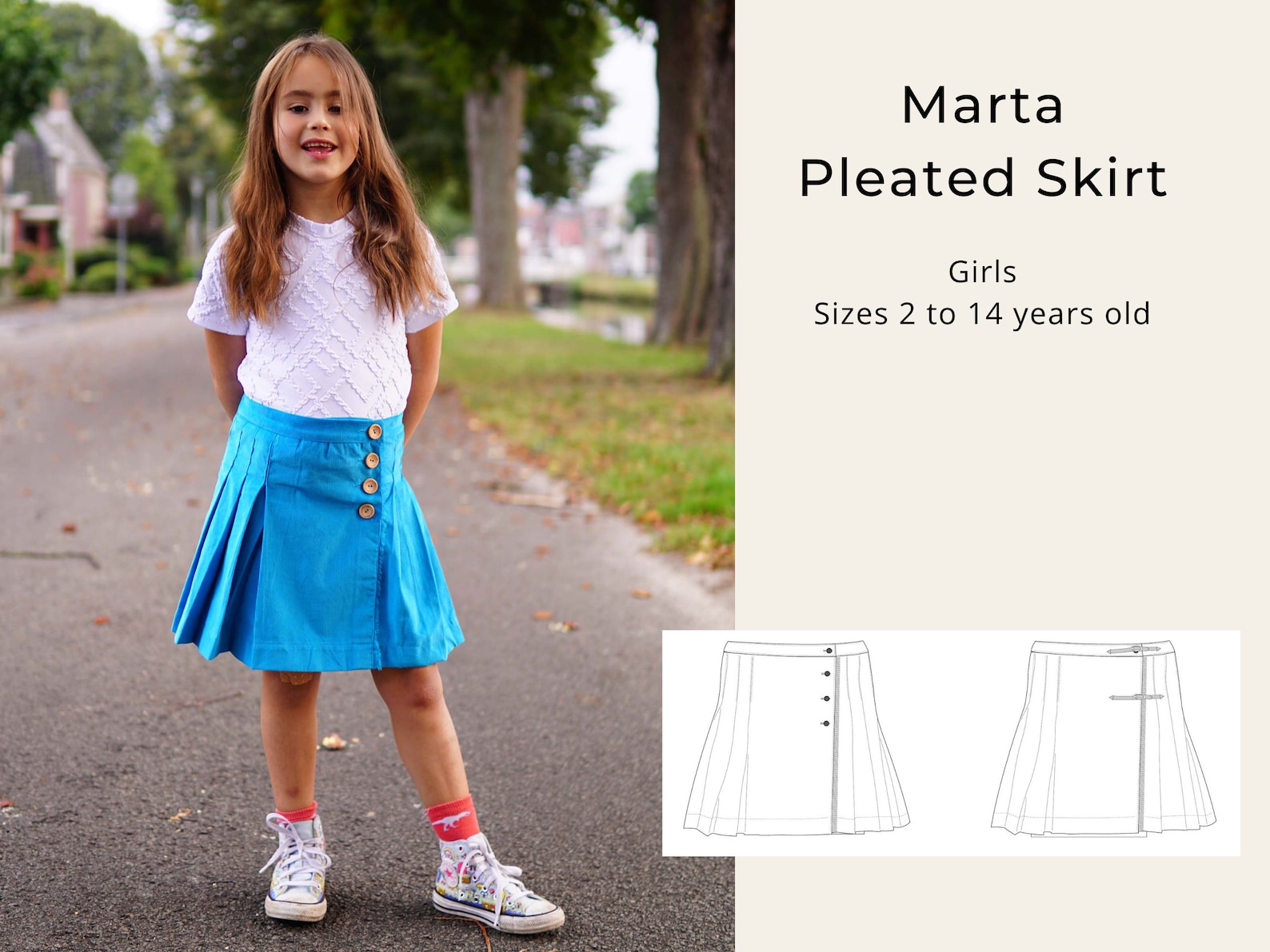 Marta Pleated Skirt PDF Sewing Pattern: School Skirt Girls English - Etsy