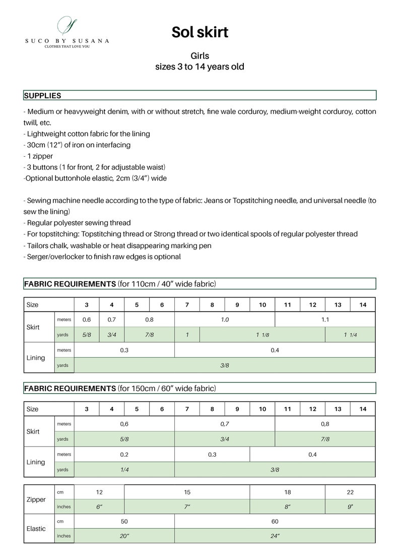 Sol Denim Skirt PDF Sewing Pattern: Girls English - Etsy
