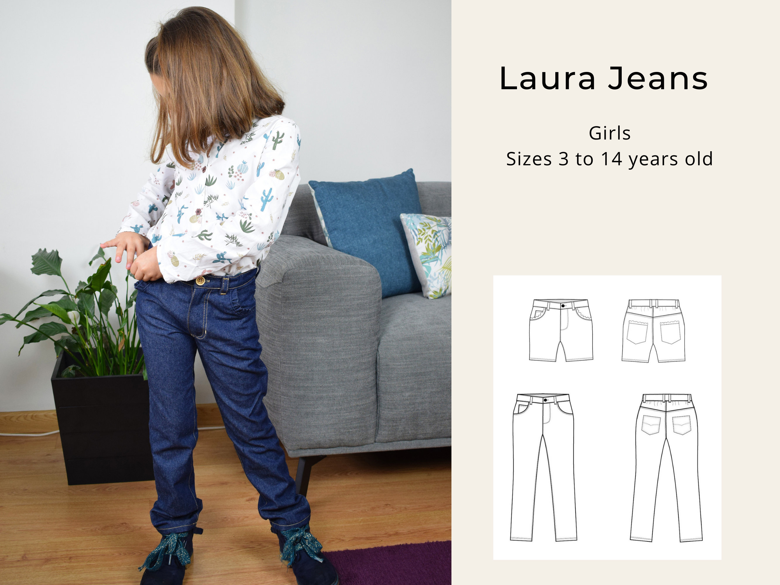 Laura Jeans Pants & Shorts PDF Sewing Pattern: Girls English - Etsy