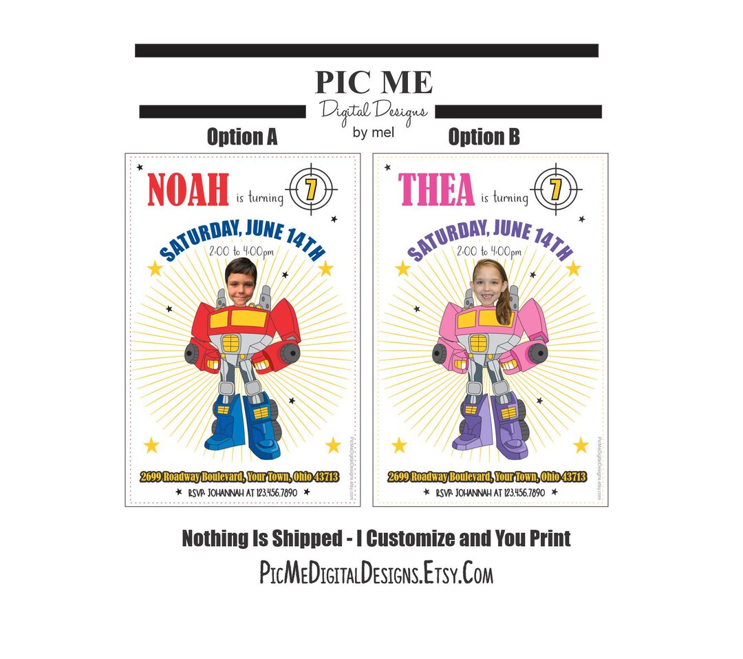 Transformer Robot Birthday Invitation, Robot Birthday Invitation, Transformer Robot Invitation ...