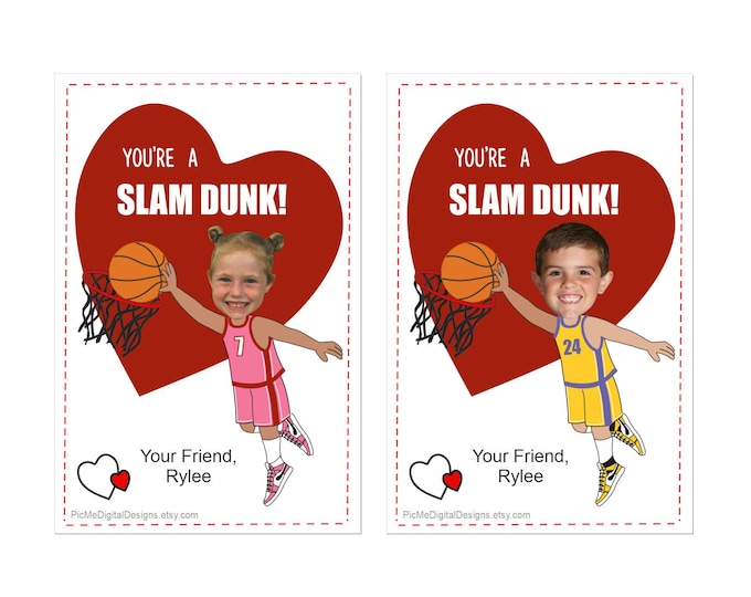 Basketball Valentine With Customized Uniform Colors, Slam Dunk ...