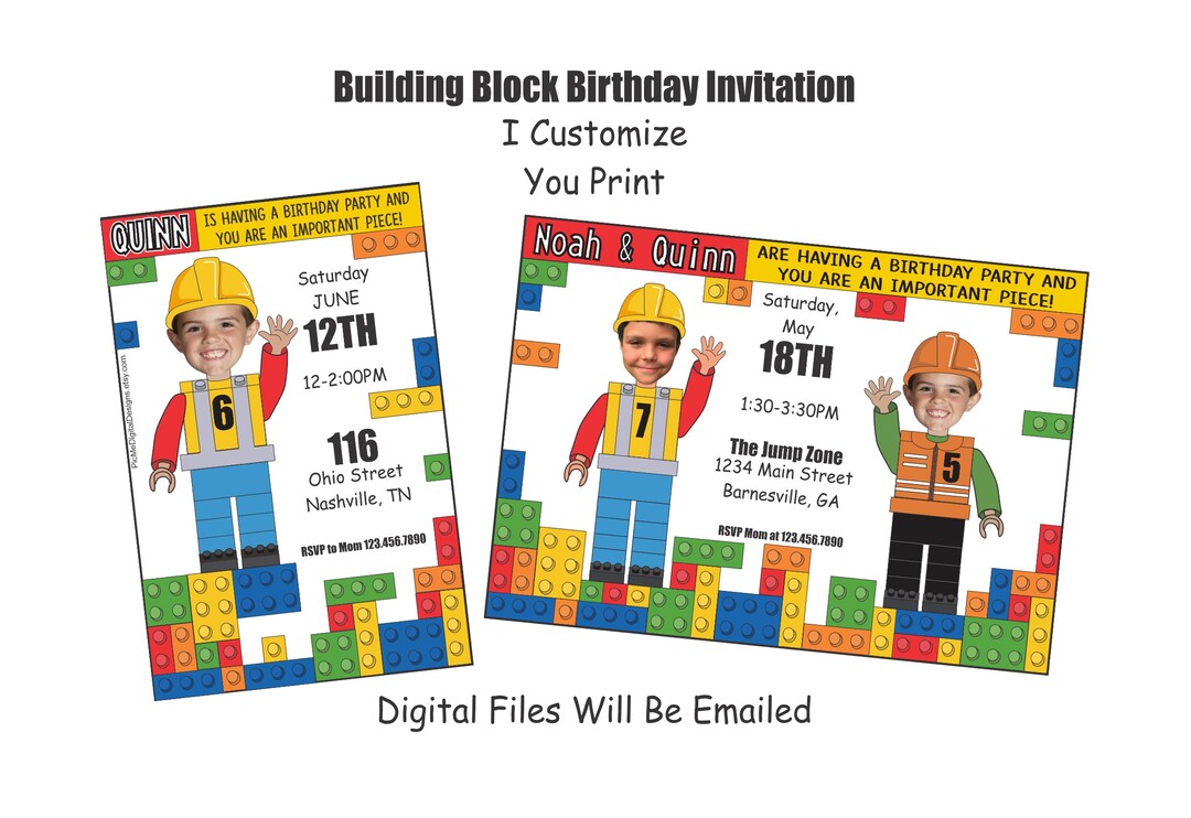 Building Blocks Custom Photo Birthday Invitation, Building Invite ...