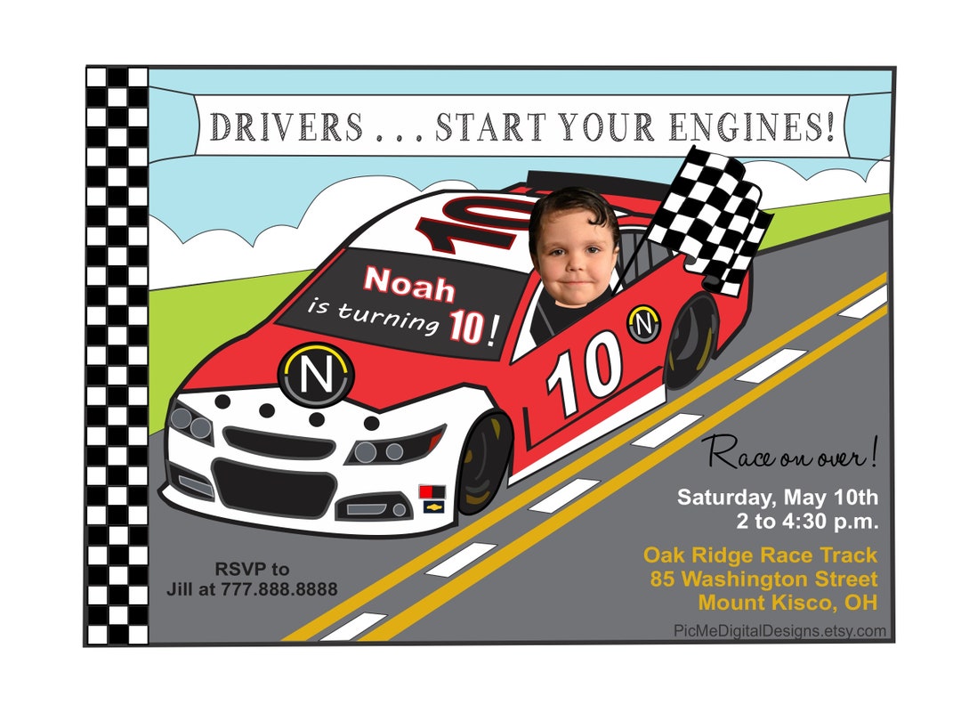 Race Car Birthday Invitation, Photo Nascar Birthday Invitation, Photo ...