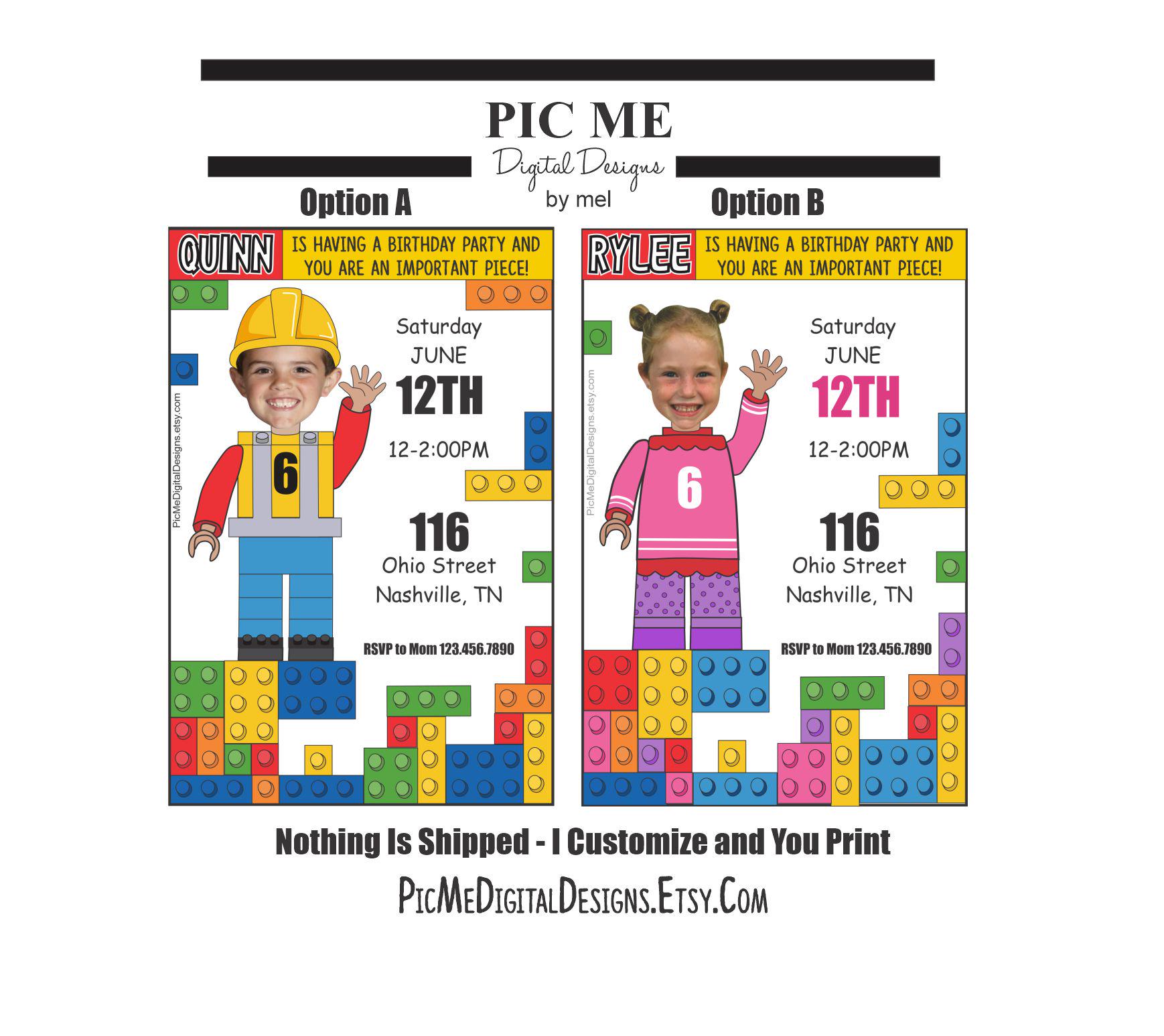 Building Blocks Photo Invitation, Brick Birthday Invite (customizable ...