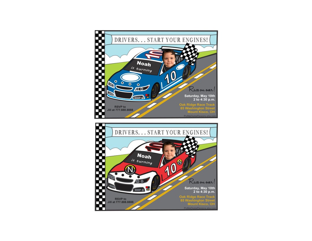 Race Car Invitatio, Custom Photo Invitation, Photo Invitation, Nascar ...