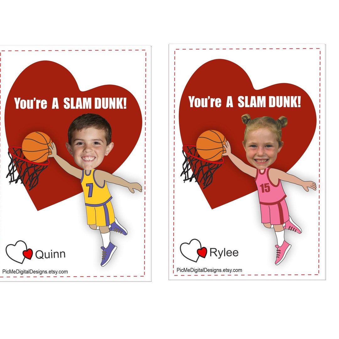 Basketball Valentine With Customized Uniform Colors, Slam Dunk ...