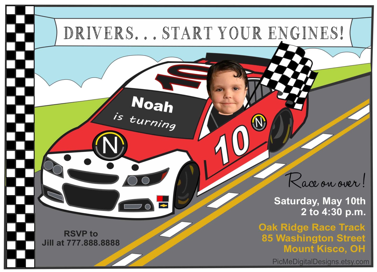 Race Car Invitatio, Custom Photo Invitation, Photo Invitation, Nascar ...