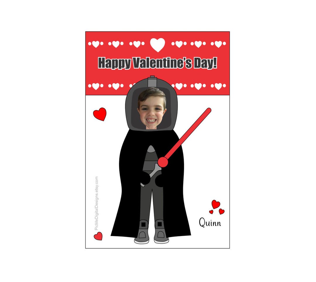 Boy Light Saber Valentine, Child Vader Costume Valentine, Custom Photo ...