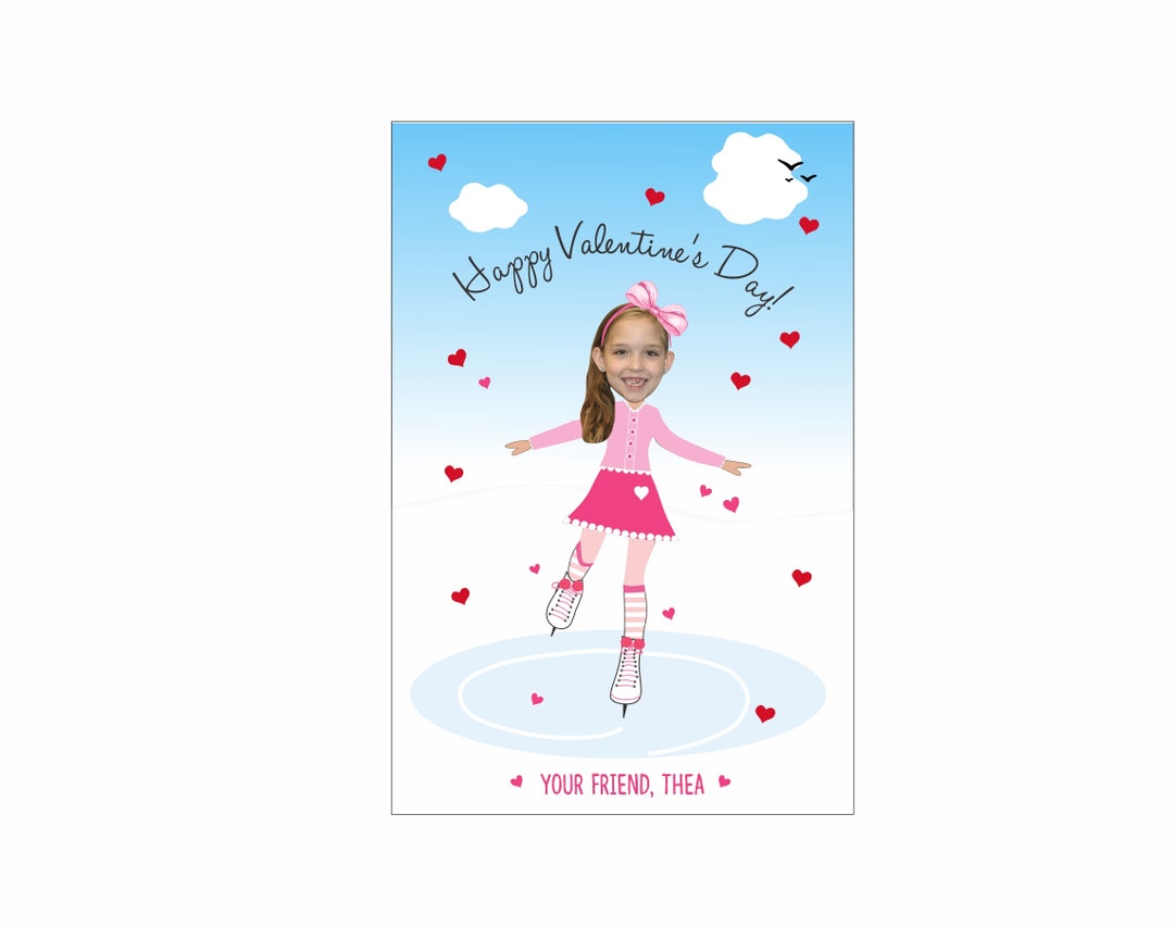 Ice Skater Girl Valentine, Digital Printable Ice Skater Valentine ...