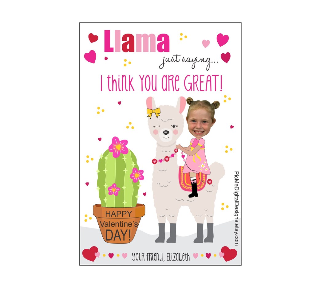 Llama Photo Valentine, Custom Llama Valentine, Child's Llama Valentine ...