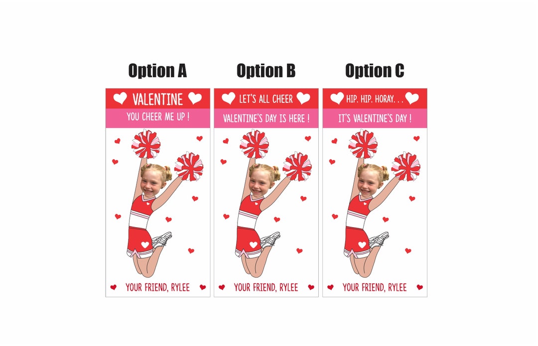 Custom Photo Cheerleader Valentines, Child's Valentine, Printable Valentine, School Valentines ...