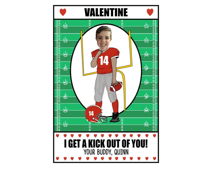 Custom Photo Football Player Valentine, Printable Valentine, Child's ...