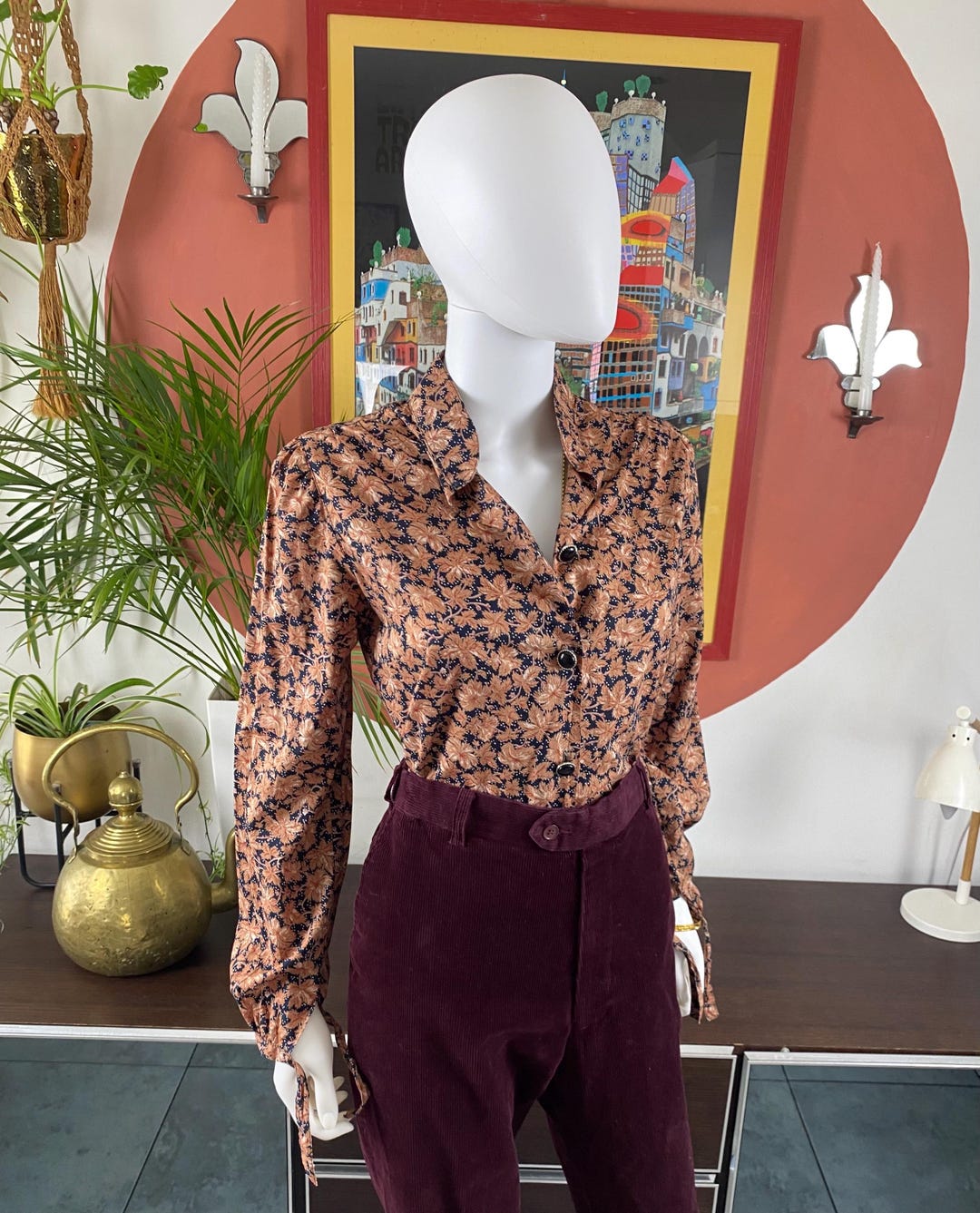 Vintage 60s UK10-12 1960s Feminine Blouse, With Statement Buttons and ...