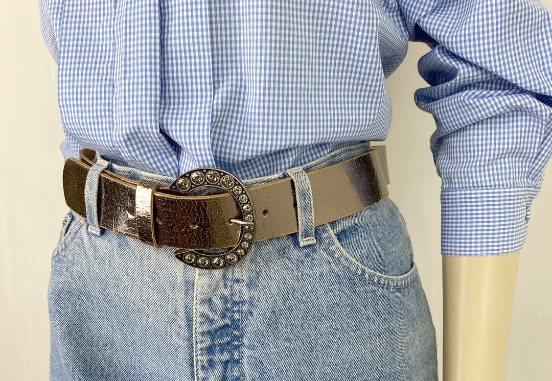 Vintage, Silver Belt, Metallic Rhinestone Women's 1990s Statement Belt ...