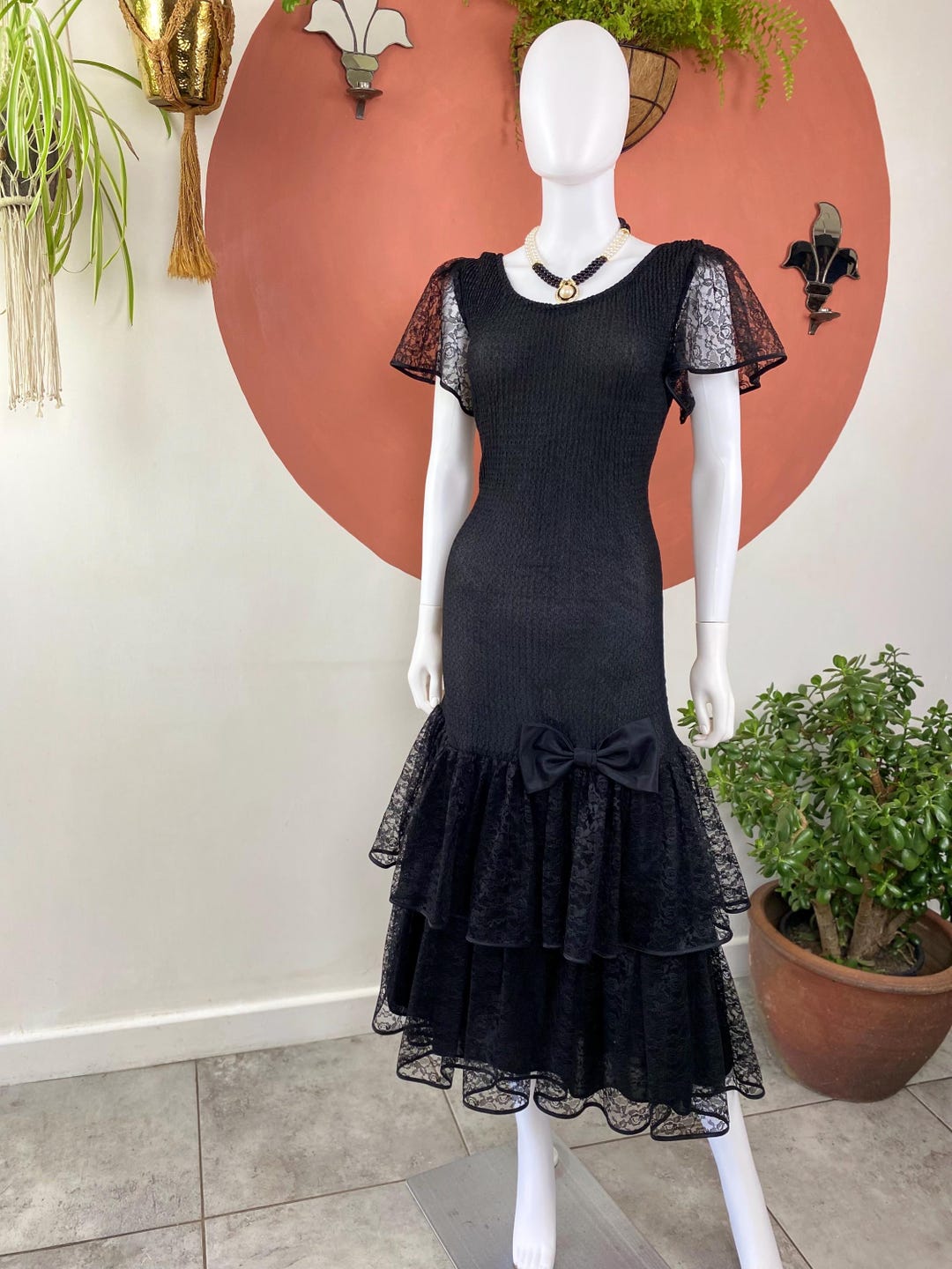 1980s Avant-garde Gothic Sheer Maxi Dress – Fitted Black Prom Dress ...