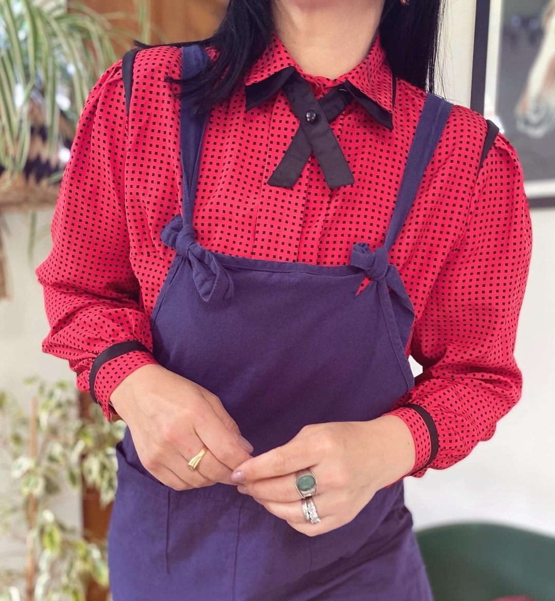 Vintage 1980s Red Jabot Blouse With Square Polka Dots, UK12-14 - Etsy