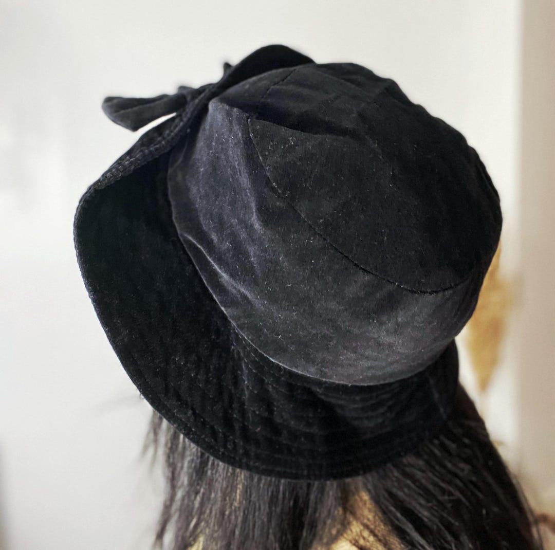 Burgess Hats, Rare 1970s Black Cotton Velvet Bucket Hat With Bow - Etsy